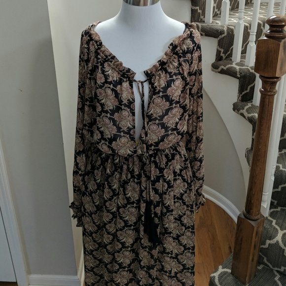 re:named | Dresses | Renamed Browm Black Maxi Dress Tassell M Nwt ...